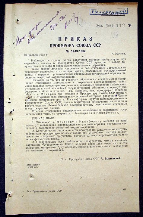 Приказ Прокурора Союза ССР № 1743 100с О наложении дисциплинарного взыскания на т т Макарова и