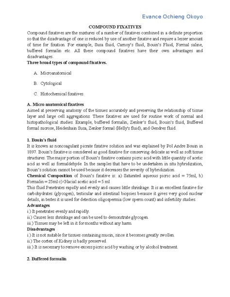 Histology Studies On Compound Fixatives Types And Applications Studocu