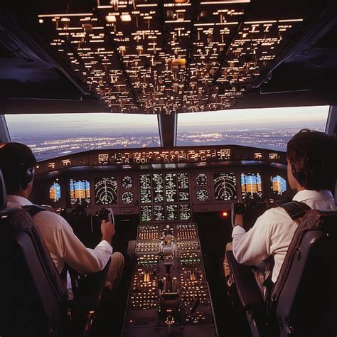 A Cockpit View Of A Commercial Jetliner Showing The Pilots And Advanced