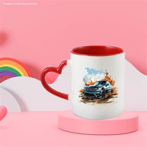 Чаша с кола, Mercedes Benz, облаци, небе, колела, пръски, многоцветна ...
