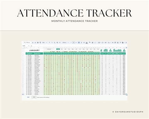 Attendance Tracker Spreadsheet Employee And Student Automated Dashboard