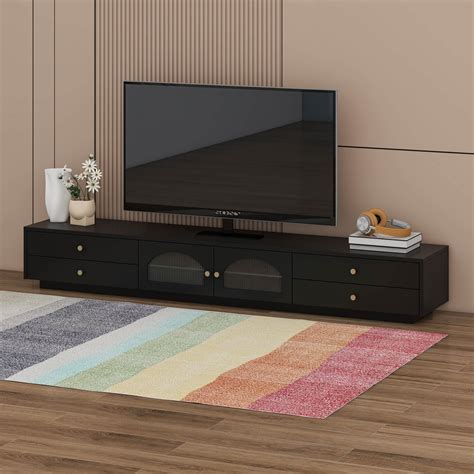Cosmic Luxurious Tv Stand With Fluted Glass Doors Tempered Glass Shelf
