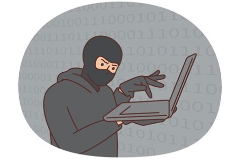 Premium Vector Hacker Cybercriminal With Laptop Stealing Users Personal Data