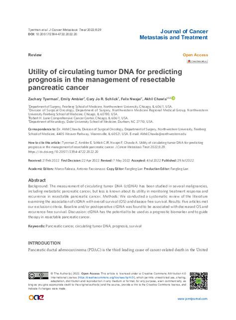 Pdf Utility Of Circulating Tumor Dna For Predicting Prognosis In The