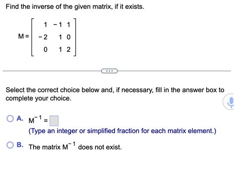 Solved Find The Inverse Of The Given Matrix If It Exists Chegg Com