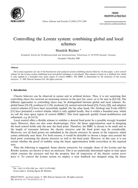 Pdf Controlling The Lorenz System Combining Global And Local Schemes