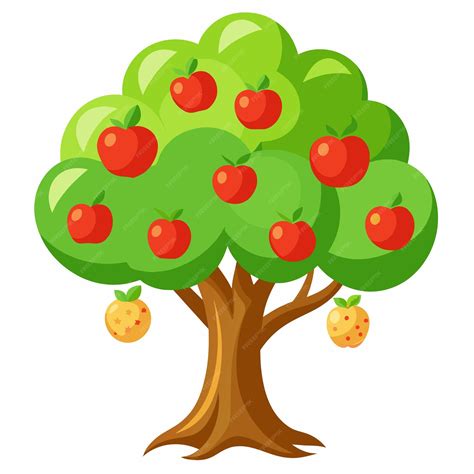 Un Dibujo De Dibujos Animados De Un árbol Con Manzanas Y Naranjas Vector Premium