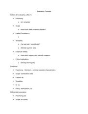 Evaluating Theories Evaluating Theories Criteria For Evaluating A