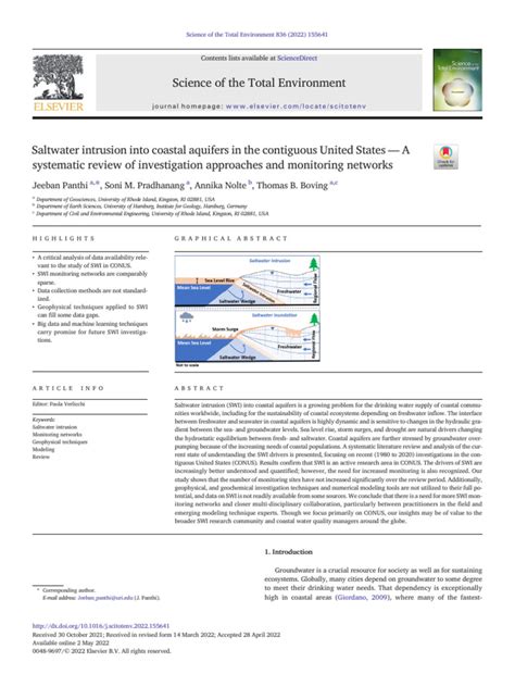 Saltwater Intrusion Into Coastal Aquifers In The Contiguous United State Pdf Groundwater