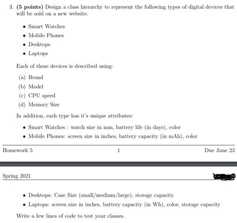 Solved 3 5 Points Design A Class Hierarchy To Represent