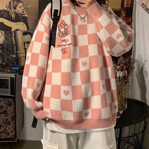 Kawaii Sanrios Cartoon Plush Knitted Sweater Melody Cinnamoroll Cute Knit Cardigan Anime Autumn