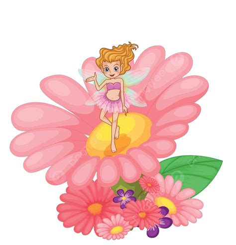 A Big Pink Flower Underneath A Hovering Flower Pixie Vector Young Field Plantation Png And
