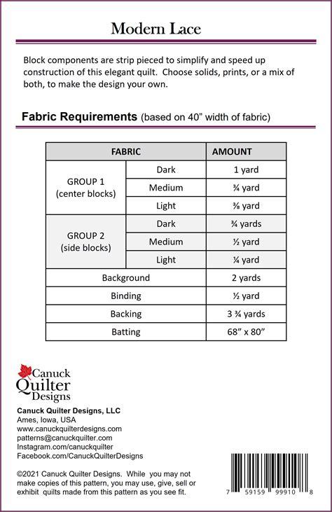 Digital Modern Lace Pdf Sewing Pattern From Canuck Quilter Designs