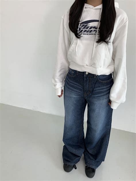 [핏보장]블루 브러쉬 워싱 와이드 진청 데님 팬츠