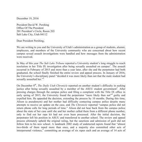 Letter To University Of Utah From Slc Against Sexual Assault Official