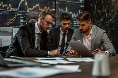 Premium Ai Image Focused Stock Traders Analyzing Data On Multiple