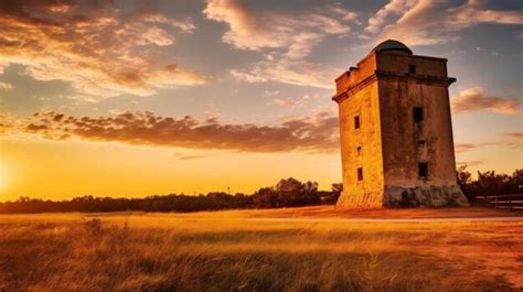 Fort Tower Bathed In Golden Hour Light Premium Ai Generated Image