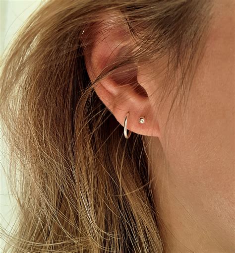 Small Silver Hoops Earrings Pair Tiny Hoops Mismatched Hoop Earrings