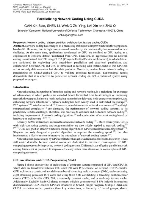 Parallelizing Network Coding Using Cuda Scientificnet