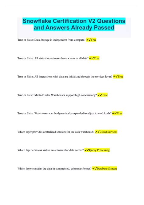 Snowflake Certification V2 Questions And Answers Already Passed