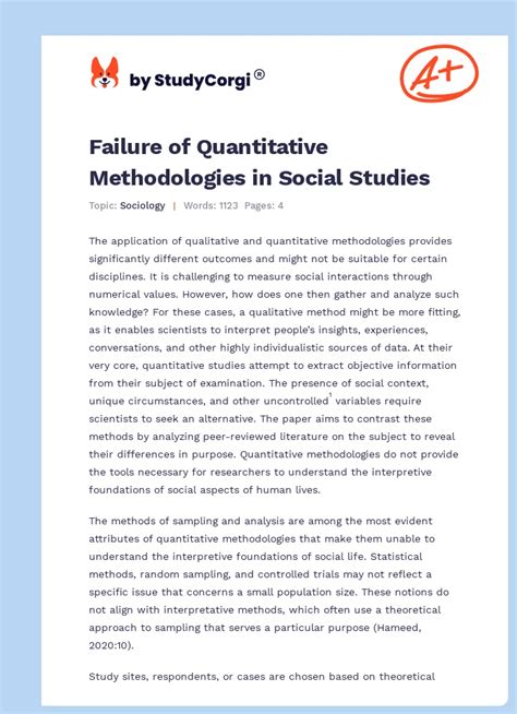 Failure Of Quantitative Methodologies In Social Studies Free Essay