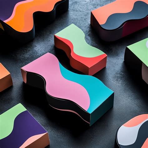 Colorful Geometric Boxes With Wavy Patterns On A Dark Background Premium Ai Generated Image