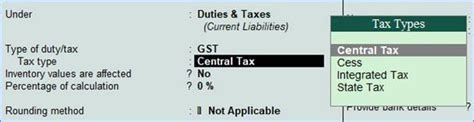 creating gst ledger cgst sgst igst under duty and taxes group