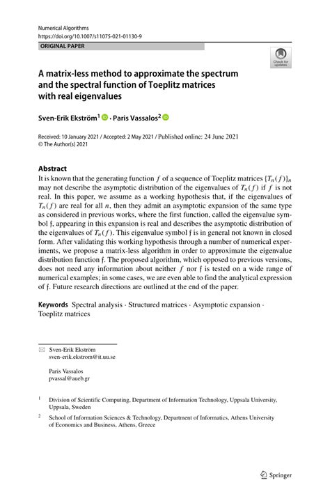 pdf a matrix less method to approximate the spectrum and the spectral