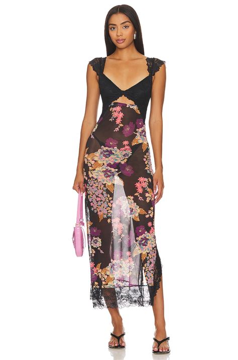 Free People X Intimately Fp Suddenly Fine Maxi Slip In Black Combo