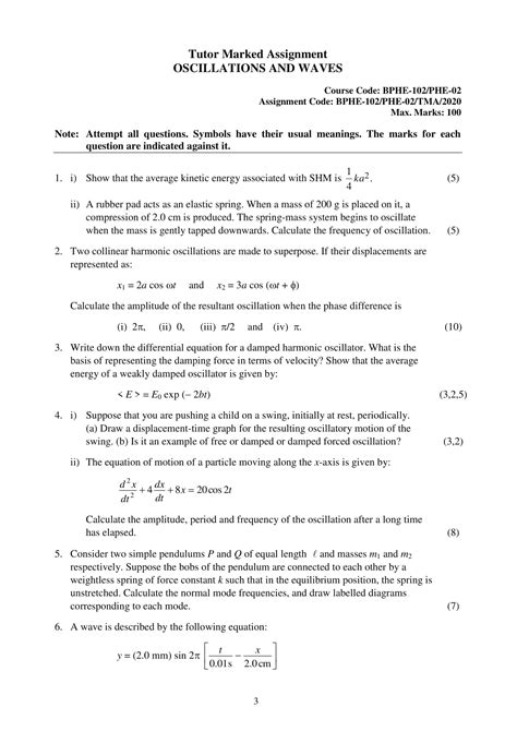 Phe 02 Bphe 102 Oscillations And Waves In English Solved Assignment 2020 Ignou Solved
