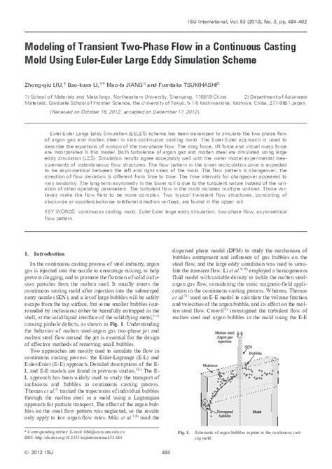 Pdf Modeling Of Transient Two Phase Flow In A Continuous Casting Mold