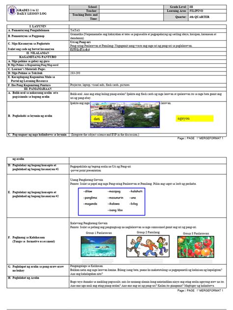 Detailed Lesson Plan Uri Ng Pang Uri Pdf