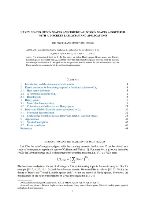 Pdf Hardy Spaces Besov Spaces And Triebel Lizorkin Spaces Associated With A Discrete