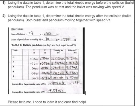 solved 1 using the data in table 1 determine the total