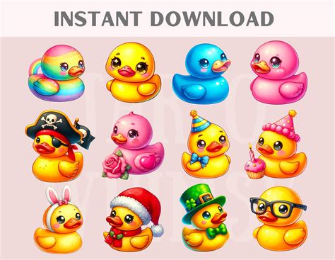 Watercolour Rubber Ducky Clipart Chibi Kawaii Rubber Duck Png Digital