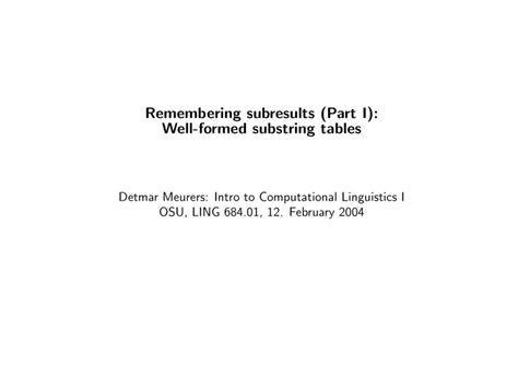 Ppt Remembering Subresults Part I Well Formed Substring Tables