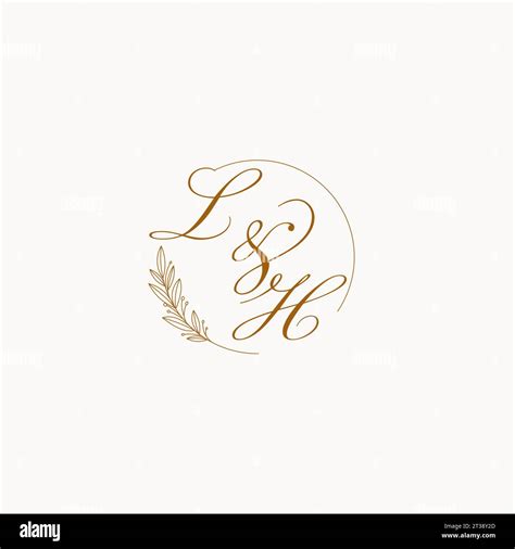 Initials LH Wedding Monogram Logo With Leaves And Elegant Circular Lines Vector Graphic Stock