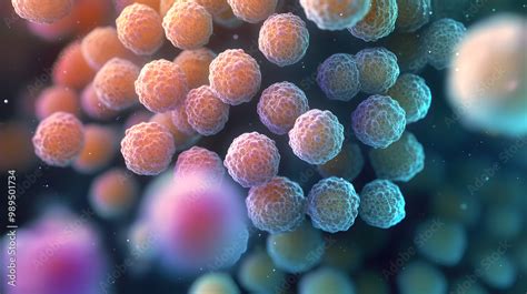 Staphylococcus Aureus Cluster Of Spherical Bacteria Magnified Under A