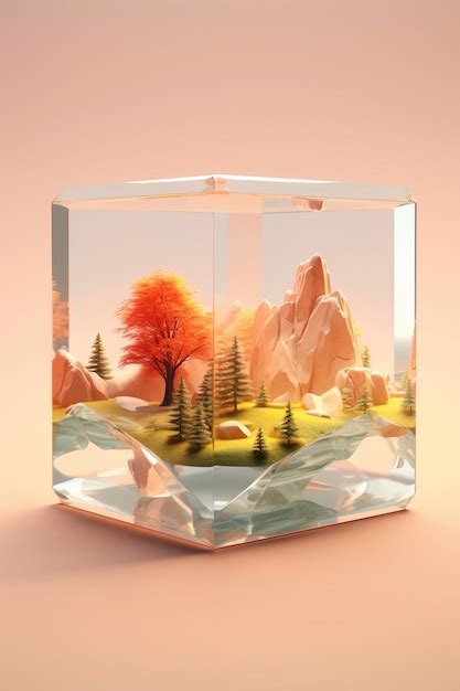 Beautiful Landscape Inside Of A Cube Ai Generated Image