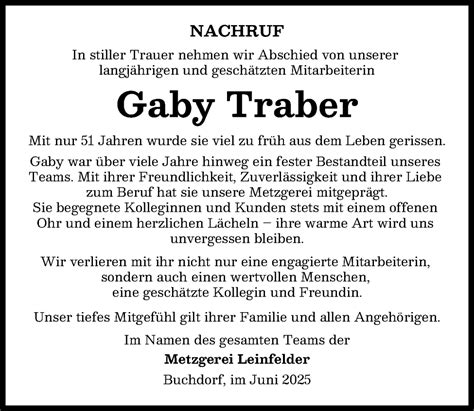 Traueranzeigen Von Gaby Traber Augsburger Allgemeine Zeitung