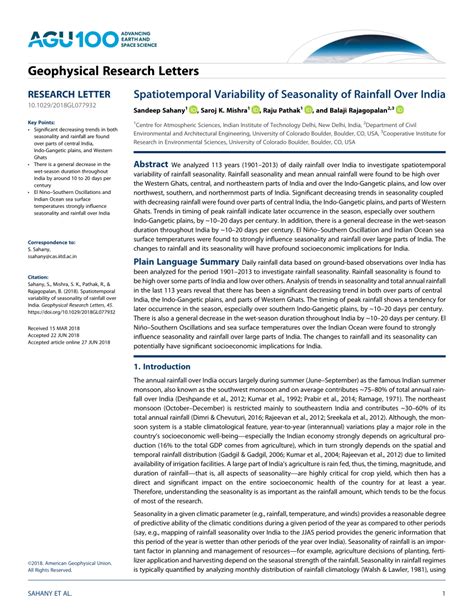 Pdf Spatio Temporal Variability Of Seasonality Of Rainfall Over India