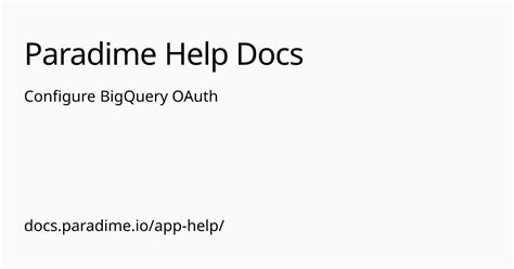 Bigquery Oauth Paradime Help Docs