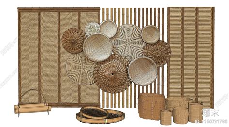 现代竹编背景墙su模型下载【id1160791798】知末su模型网