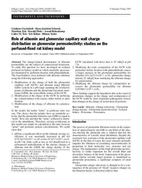 Pdf Role Of Albumin And Glomerular Capillary Wall Charge Distribution On Glomerular