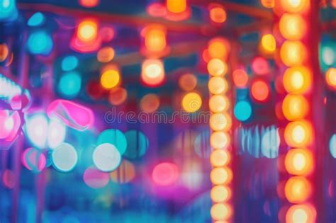 Blurred Background Of Spinning Rides And Flashing Neon Lights Carnival Fun Stock Image Image