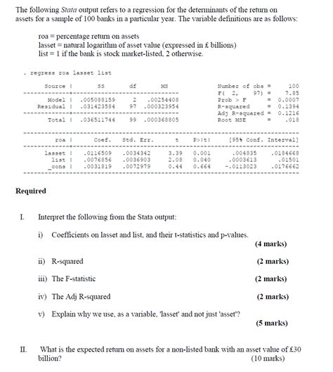 Solved The Following Stata Output Refers To A Regression For Chegg