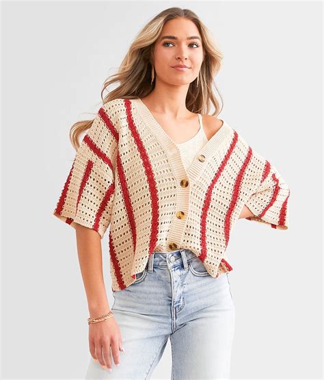 Le Lis Striped Cardigan Sweater Womens Sweaters In Cream Red Buckle