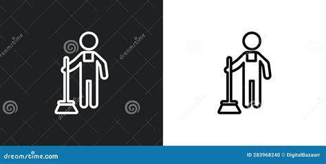 Man Sweeping Outline Icon In White And Black Colors Man Sweeping Flat Vector Icon From Behavior