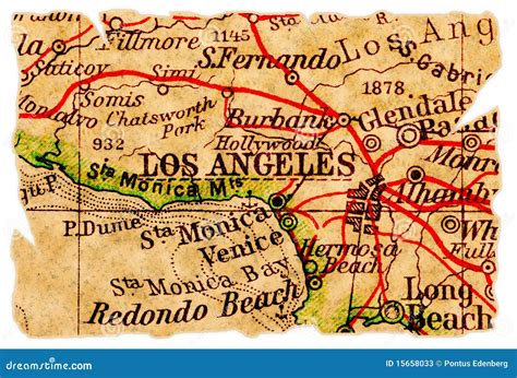 Los Angeles Old Map Stock Image Image Of Vintage Retro 15658033