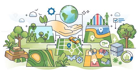 Land Survey Icons Depict Tools And Concepts Like Maps Trees And